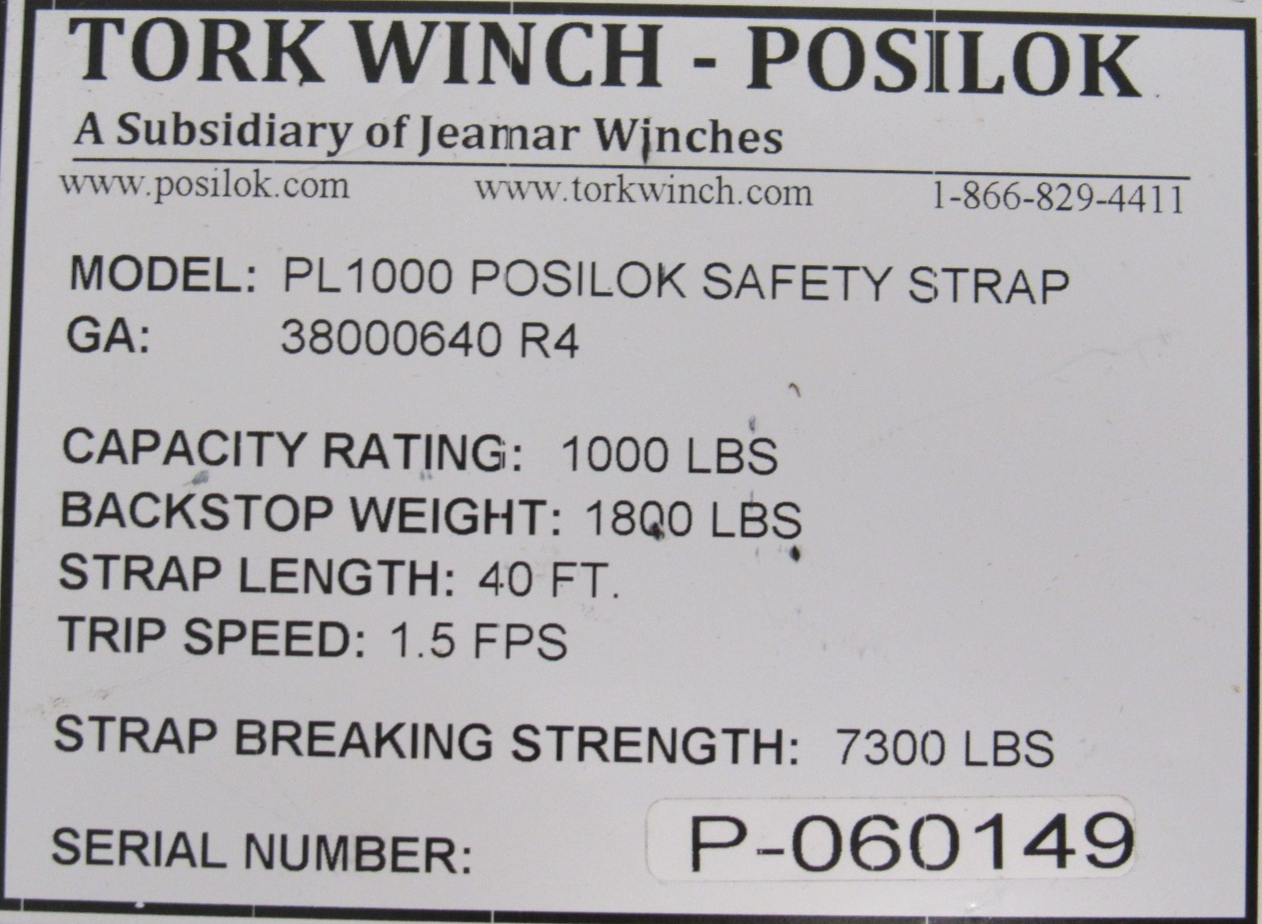 NEW TORK WINCH PL1000 POSILOK SAFETY STRAP 40FT 1000LBS - SB Industrial ...