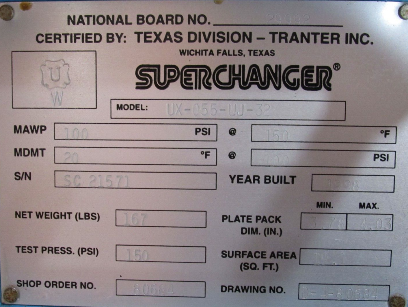 NEW TRANTER UX-055-UJ-32 SUPERCHANGER UX055UJ32 - SB Industrial Supply ...