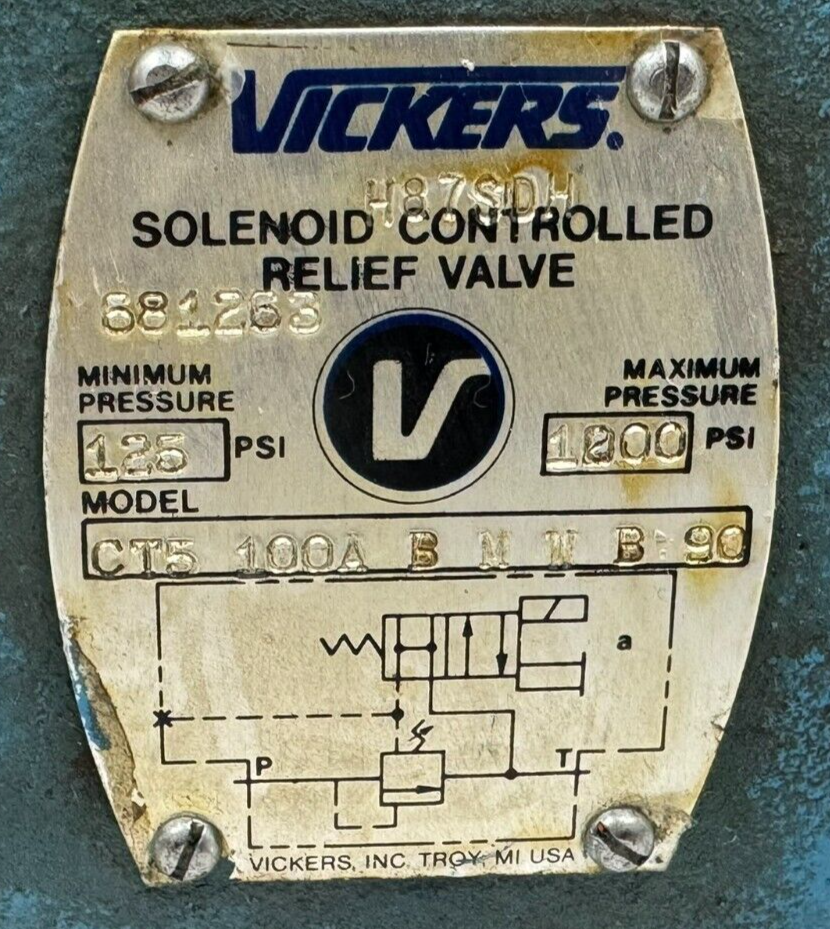 NEW VICKERS CT5-100A-B-M-W-B-90 SOLENOID CONTROLLED RELIEF VALVE 681263 ...