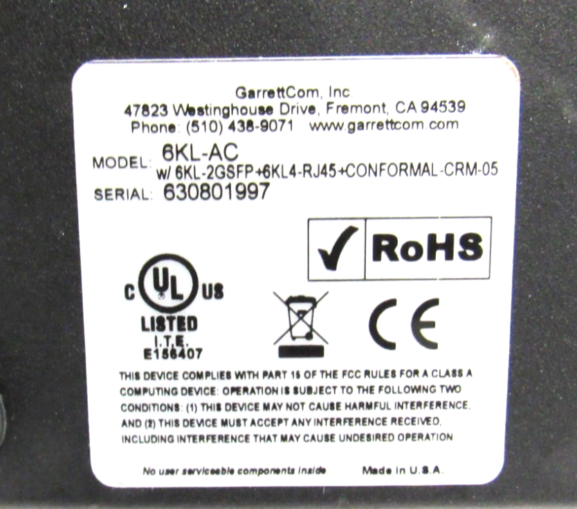 USED GARRETT COM 6KL-AC ETHERNET MANAGED EDGE SWITCH 6KLAC - SB ...