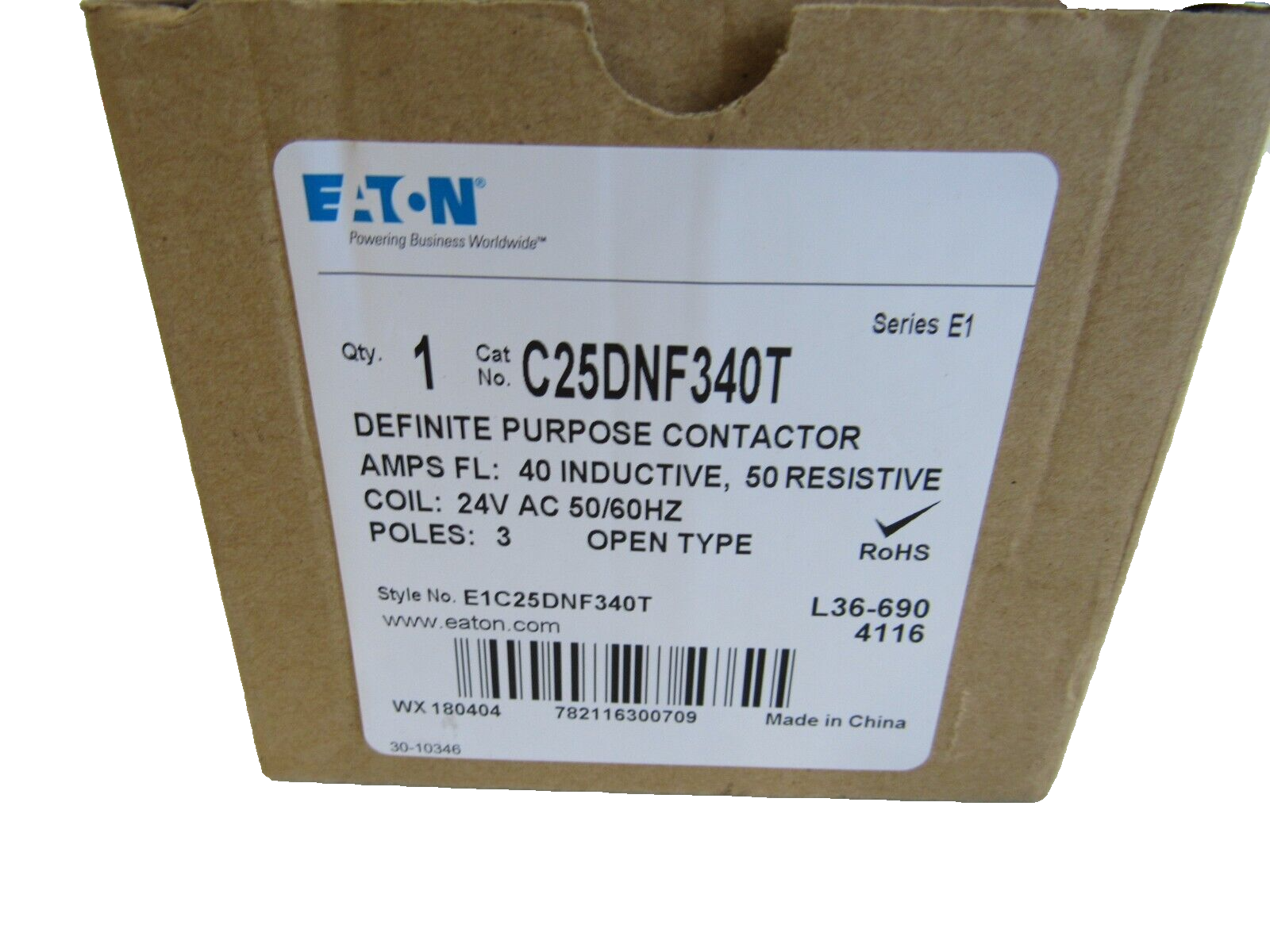 NEW EATON C25DNF340T DEFINITE PURPOSE CONTACTOR 3 POLES SERIES E1 - SB ...