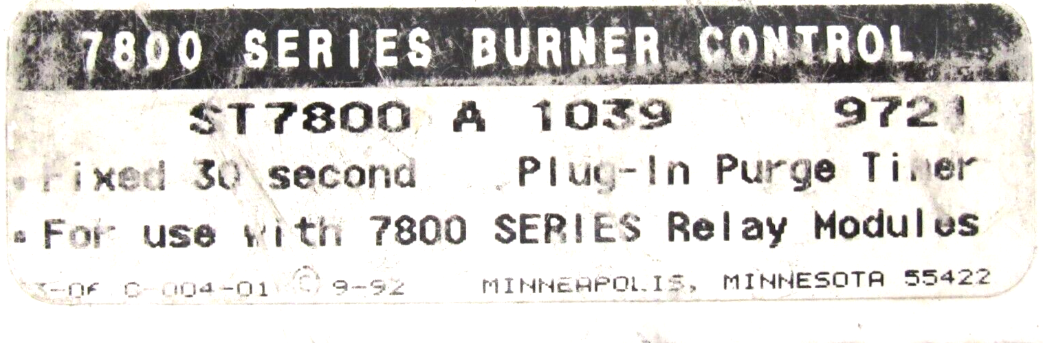 NEW HONEYWELL ST7800-A-1039 PURGE TIMER 30 SEC ST7800A1039 - SB ...