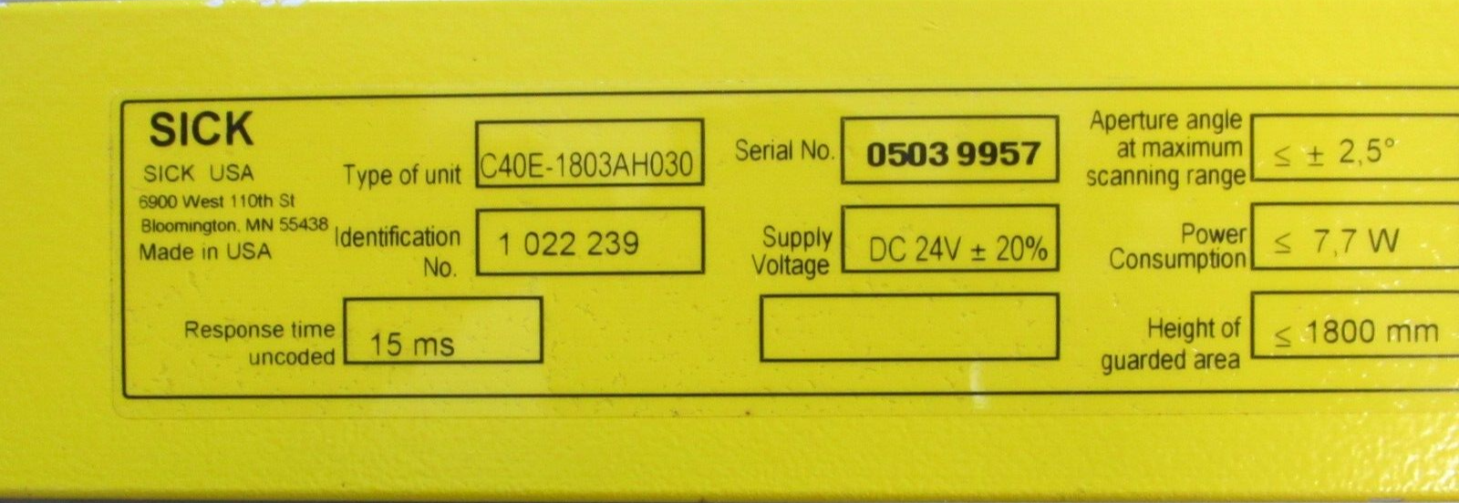 NEW SICK C40E-1803AH030 LIGHT CURTAIN RECEIVER C4000 BASIC 1022239 - SB ...