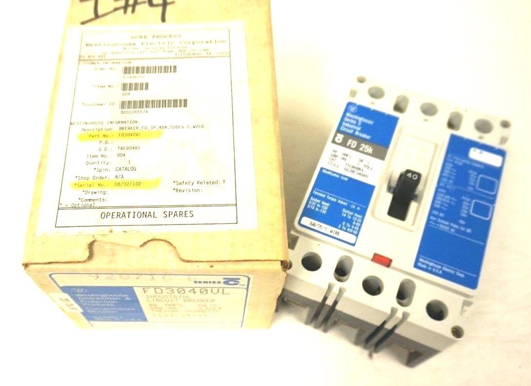 NEW WESTINGHOUSE FD3040VL SER. C CIRCUIT BREAKER - SB Industrial Supply ...