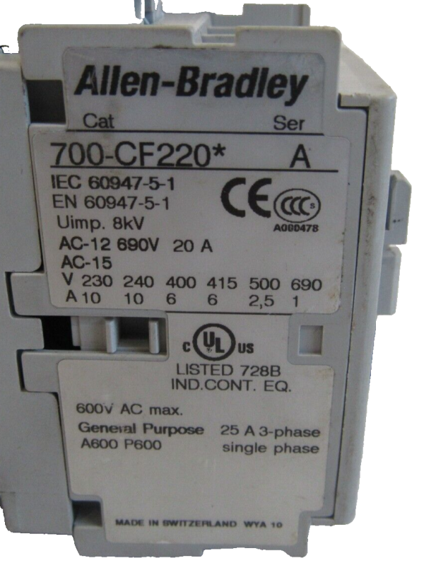 ALLEN BRADLEY 700-CF220* RELAY SER. A 700CF220* NEW, SURPLUS - SB ...