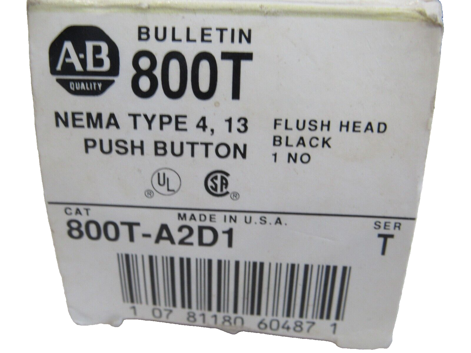 ALLEN BRADLEY 800T-A2D1 PUSH BUTTON SERIES T 800TA2D1 NEW, SURPLUS - SB ...
