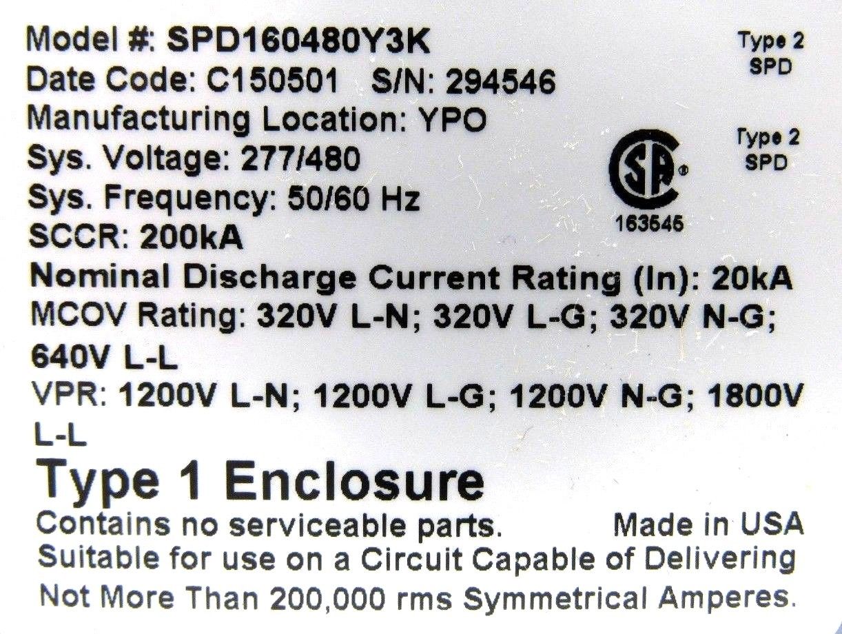 NEW EATON SPD160480Y3K PANELBOARD SURGE PROTECTOR 620-0026K - SB ...