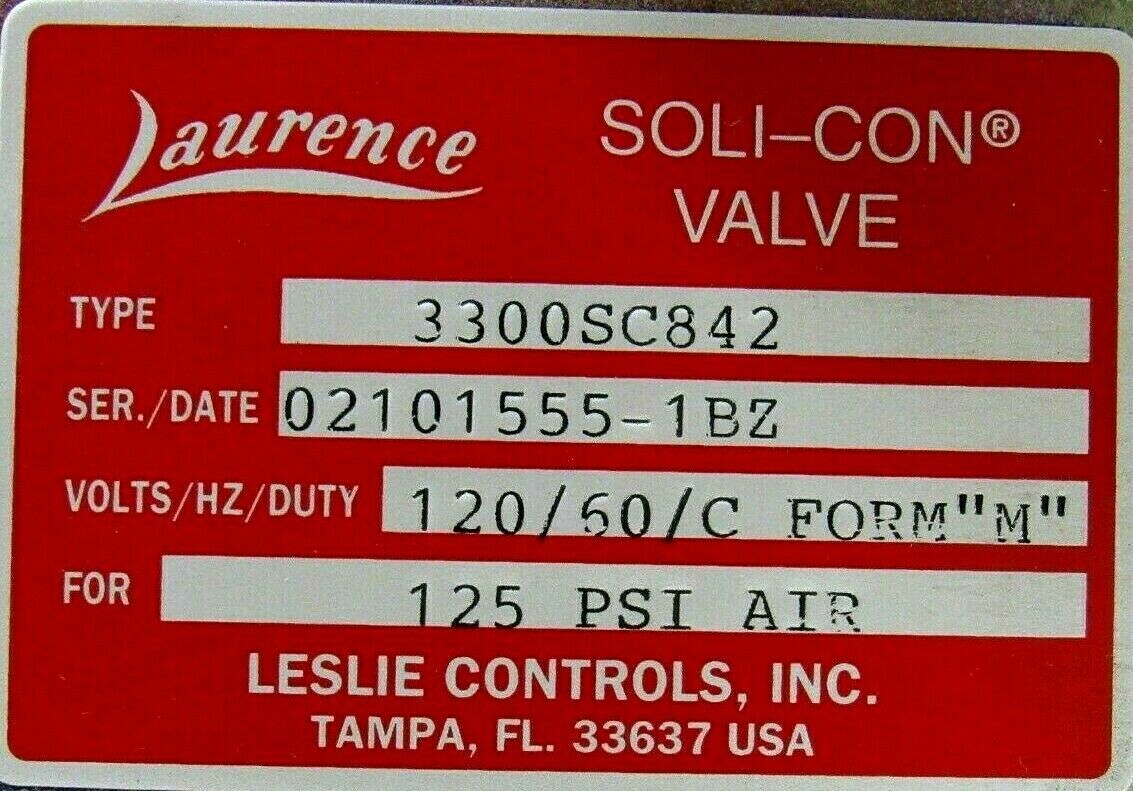 NEW LAURENCE 3300SC842 SOLI-CON VALVE 120V 60HZ - SB Industrial Supply ...