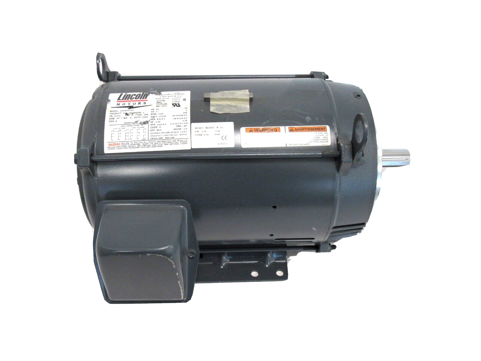 NEW LINCOLN MOTORS SSD6P3TC61 MOTOR 3HP 213TC 1165 RPM 230/460V - SB ...