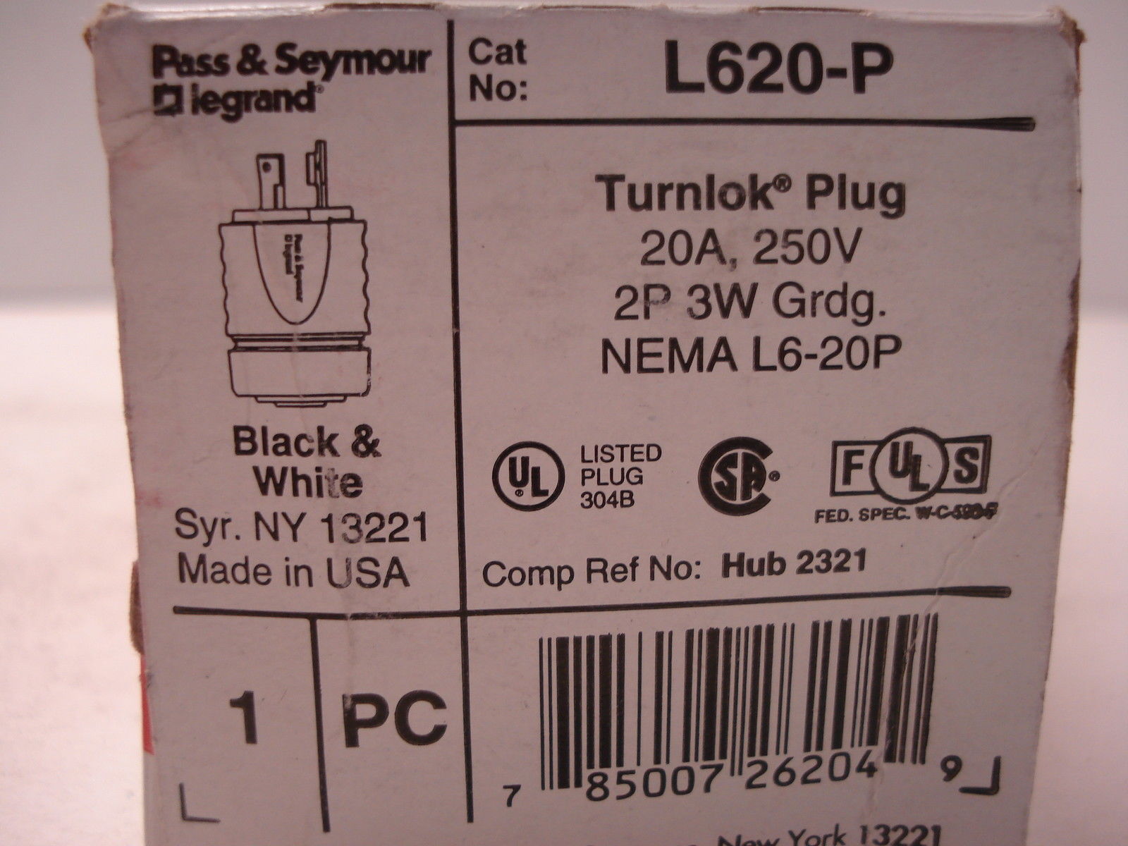 NEW PASS & SEYMOUR L620-P TURNLOK PLUG - SB Industrial Supply, Inc.
