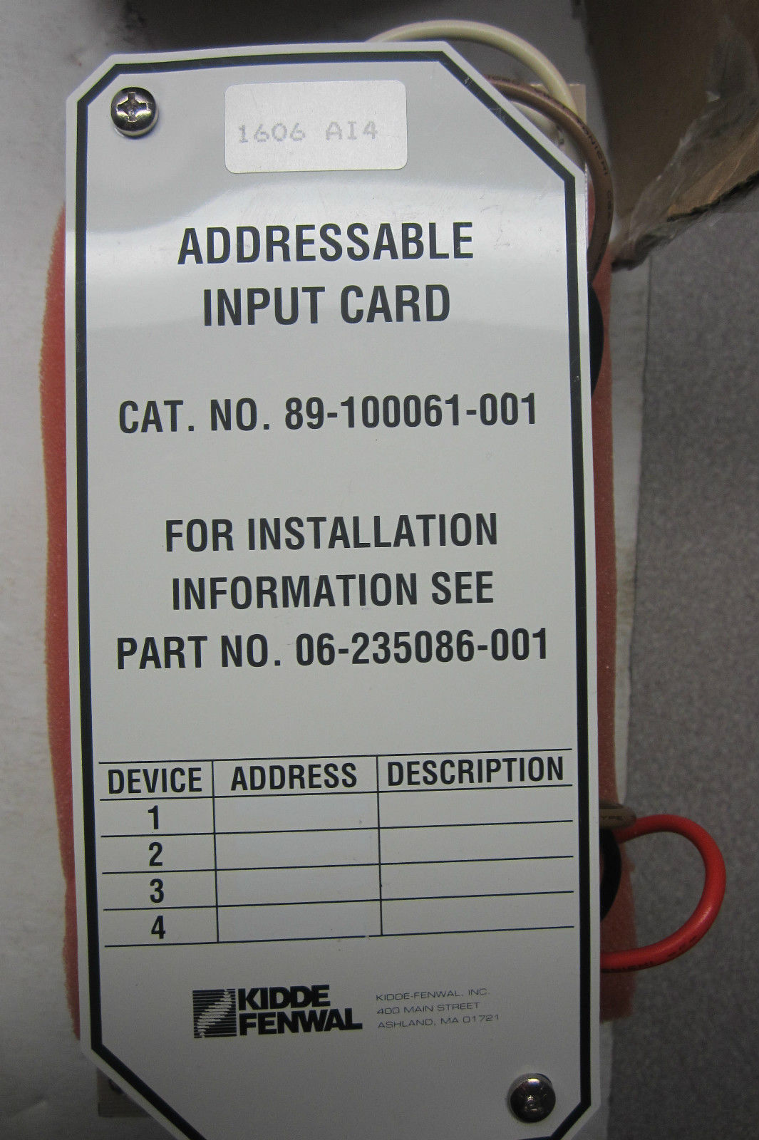 USED KIDDE FENWAL 89-100061-001 ADDRESSABLE INPUT CARD 89100061001 - SB ...