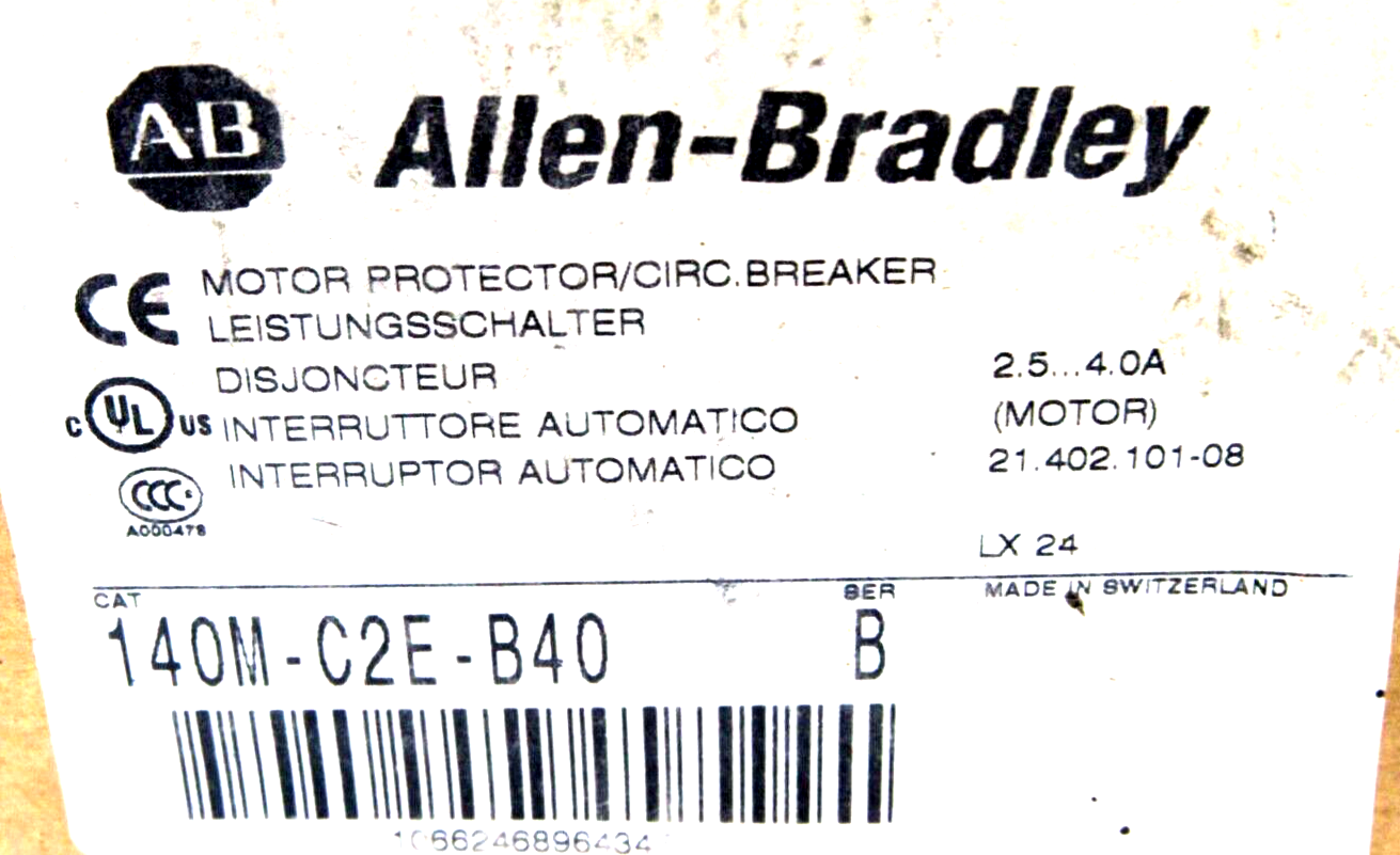NEW ALLEN BRADLEY 140M-C2E-B40 CIRCUIT BREAKER SERIES B 140MC2EB40 - SB ...