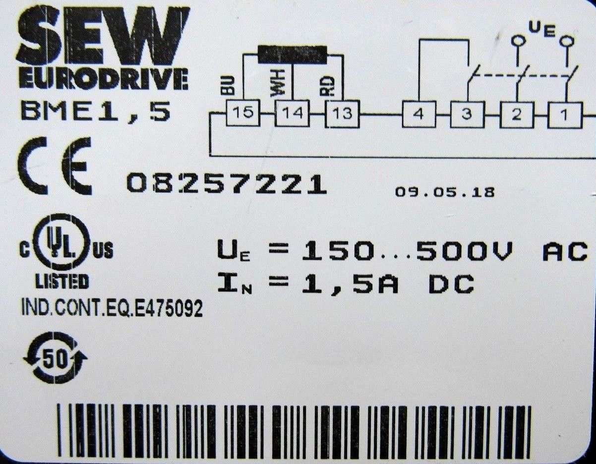 NEW SEW EURODRIVE 08257221 BRAKE RECTIFIER BME1,5 - SB Industrial ...