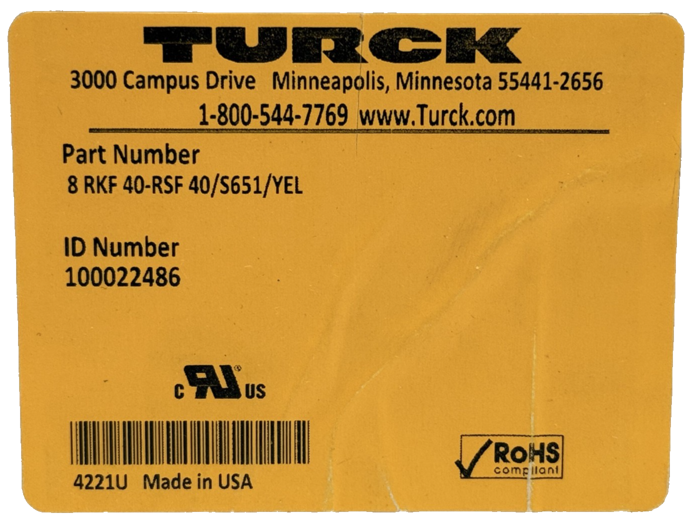 NEW TURCK JUNCTION BOX 8 RKF 40-RSF 40/S651/YEL 8RKF40RSF40S651YEL - SB ...