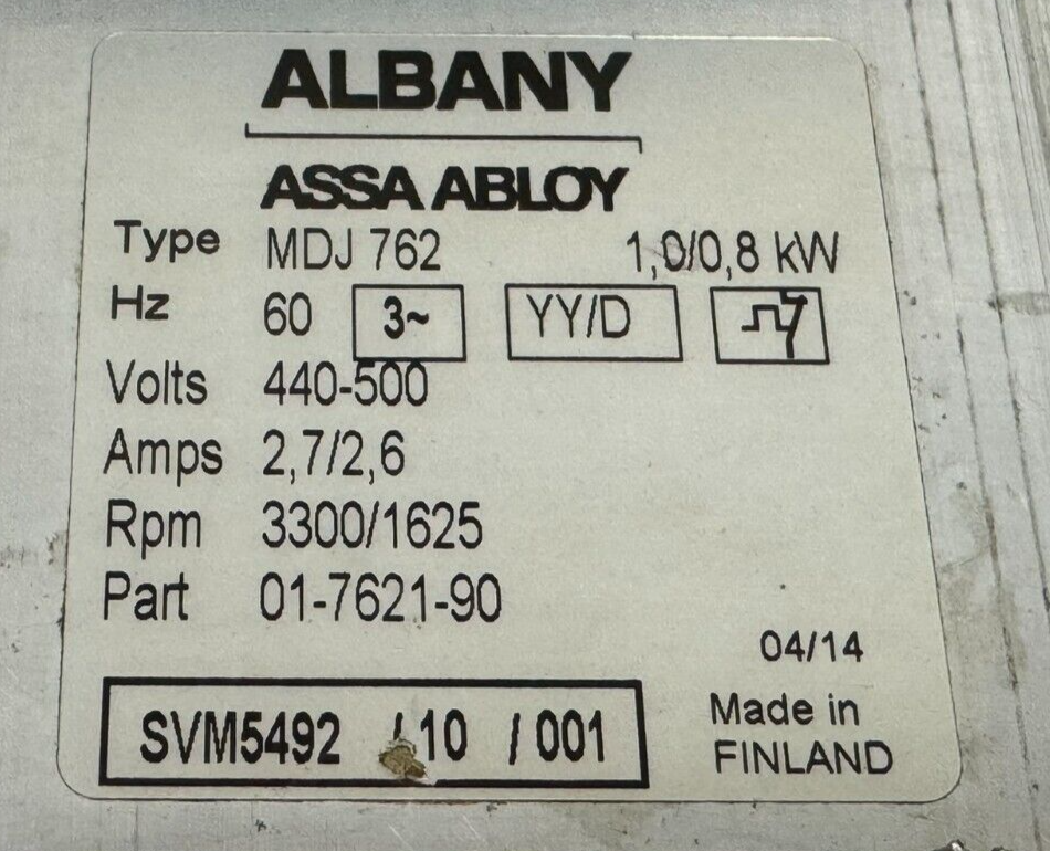USED ALBANY / ASSA ABLOY 01-7621-90 MOTOR MDJ-762 SVM5492 - SB ...