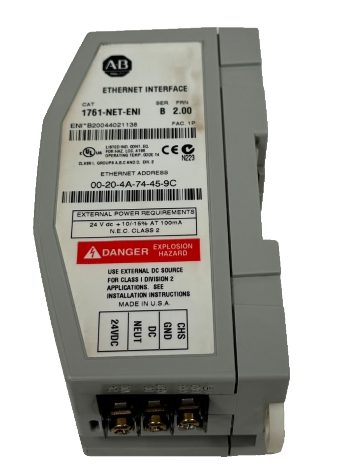 USED ALLEN BRADLEY 1761-NET-ENI ETHERNET INTERFACE SER. B FRN: 2.00 ...
