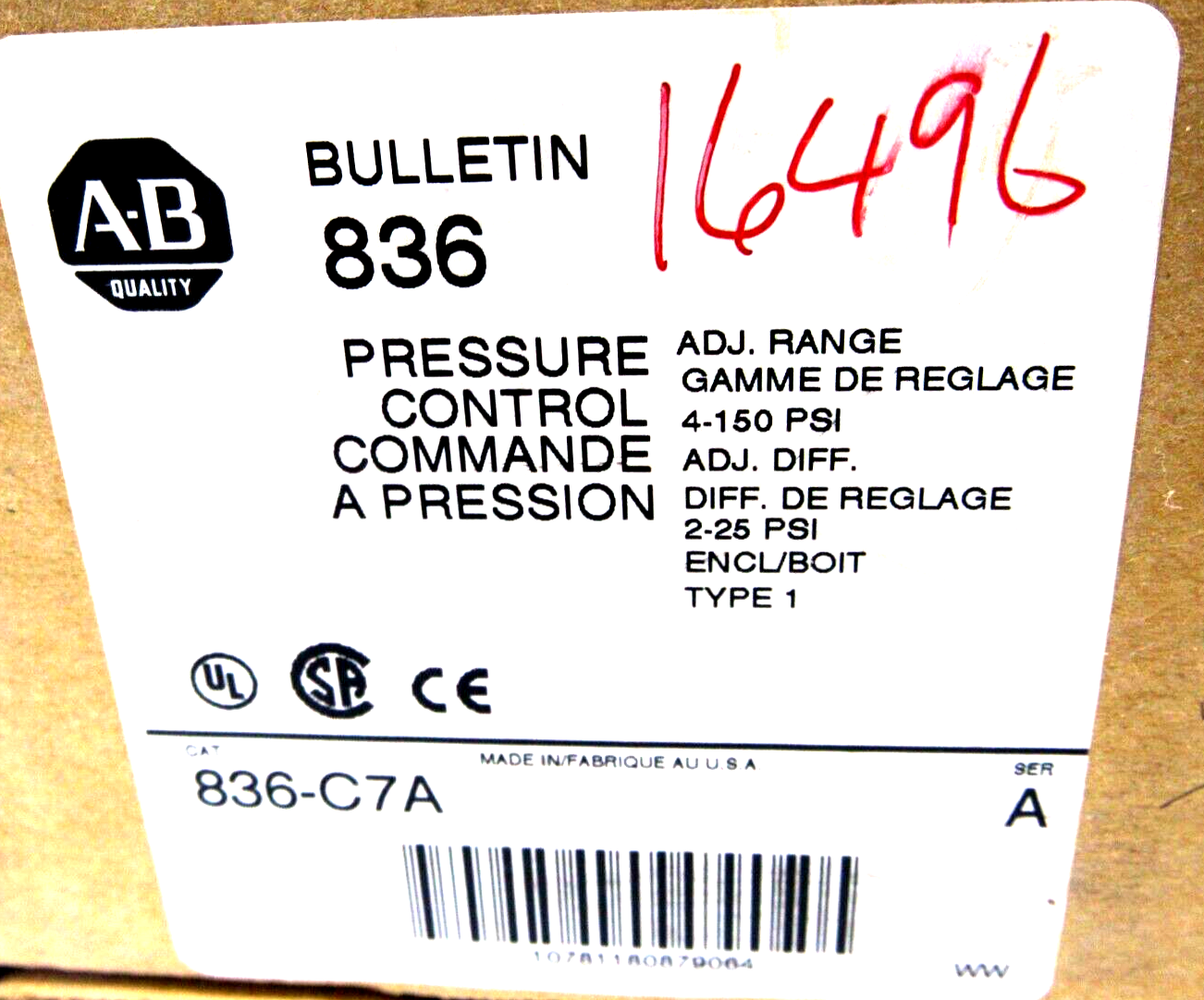 NEW ALLEN BRADLEY 836-C7A PRESSURE CONTROLSERIES A 836C7A - SB ...