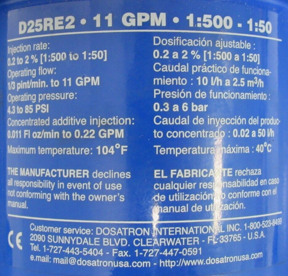 NEW DOSATRON D25RE2 WATER POWERED DESPENSER 11GPM - SB Industrial ...