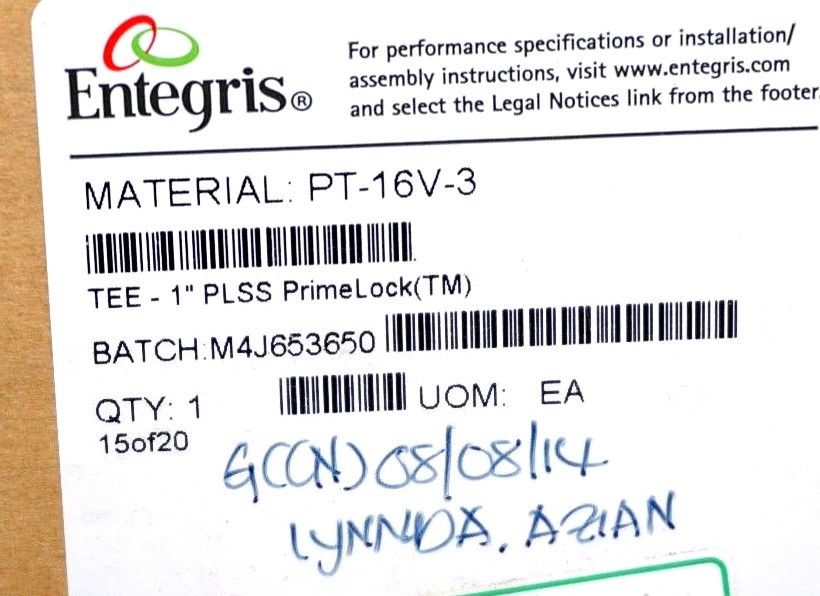 NEW ENTEGRIS PT-16V-3 PRIMELOCK UNION SPACE SAVER PT16V3 - SB ...