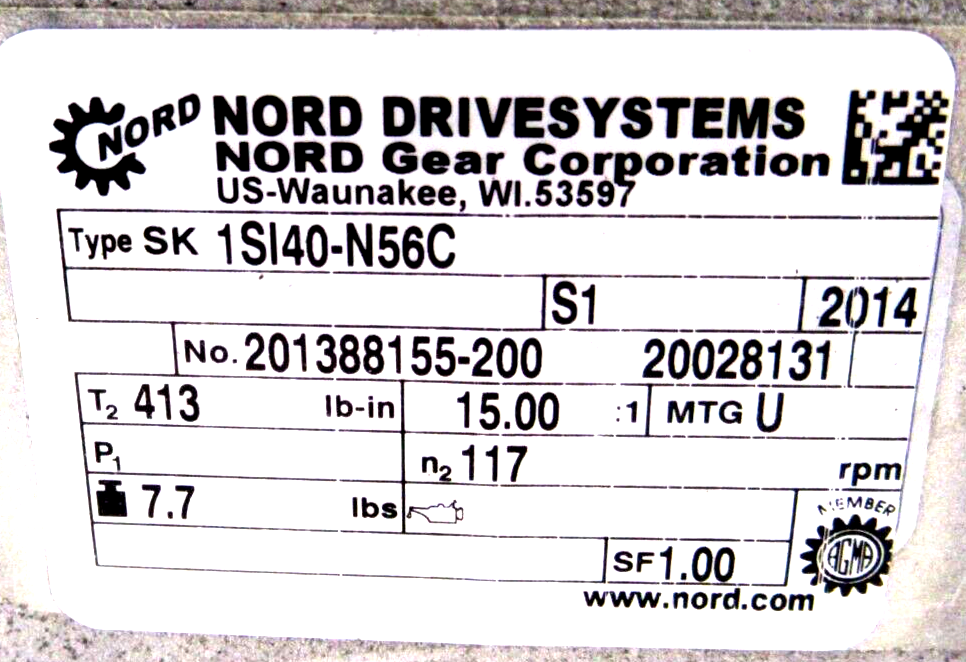 NEW NORD DRIVE SYSTEMS SK 1SI40-N56C GEAR REDUCER SK1SI40N56C - SB ...