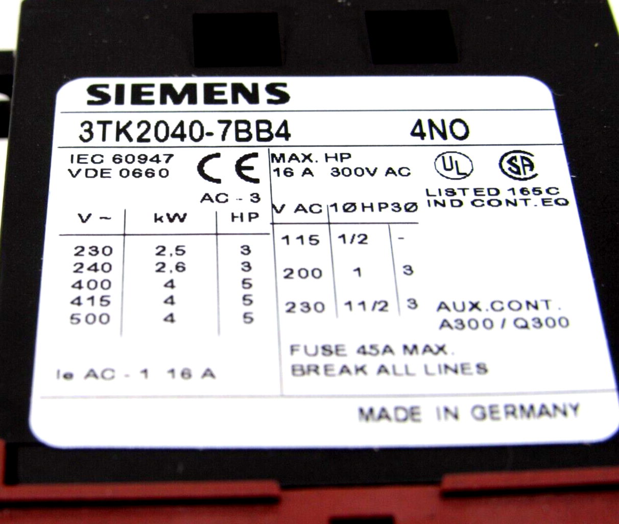 NEW SIEMENS 3TK2040-7BB4 CONTACTOR 16A 400V 3TK20407BB4 - SB Industrial ...