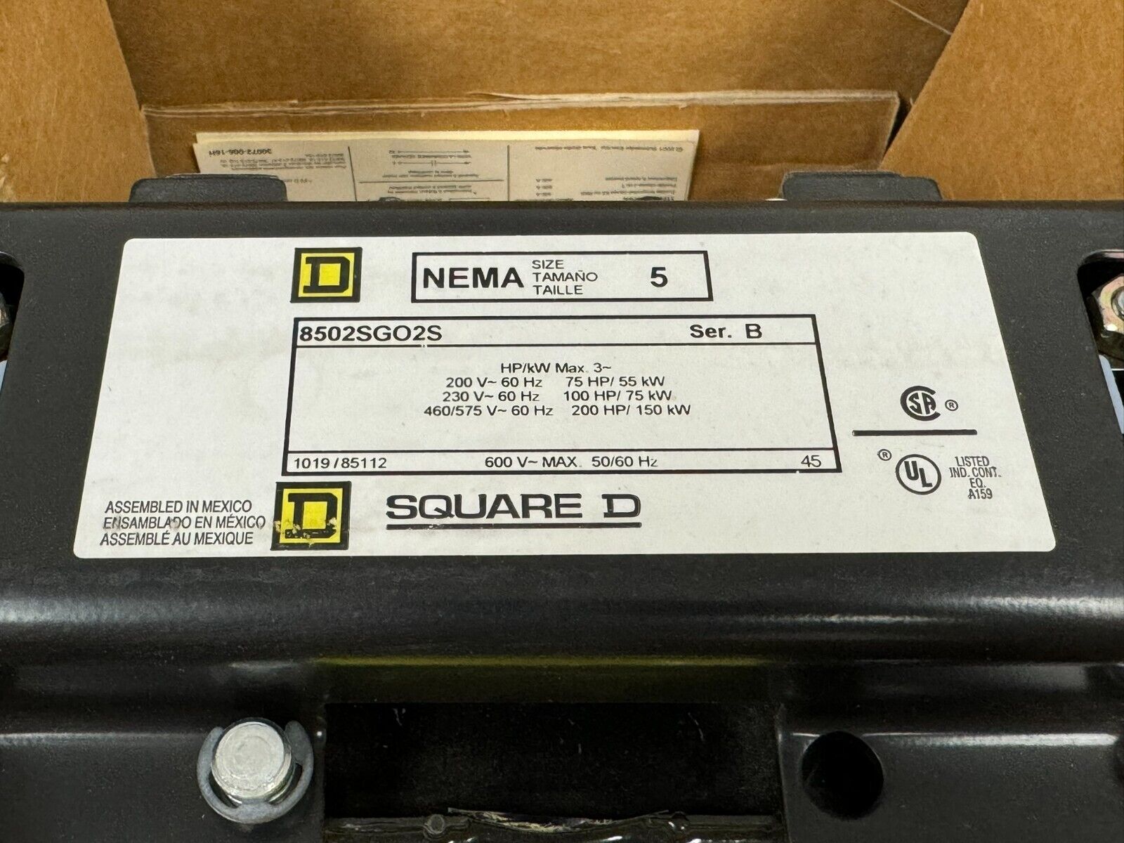 NEW SQUARE D 8502-SGO2-S MAGNETIC CONTACTOR SER. B SIZE 5 600V ...