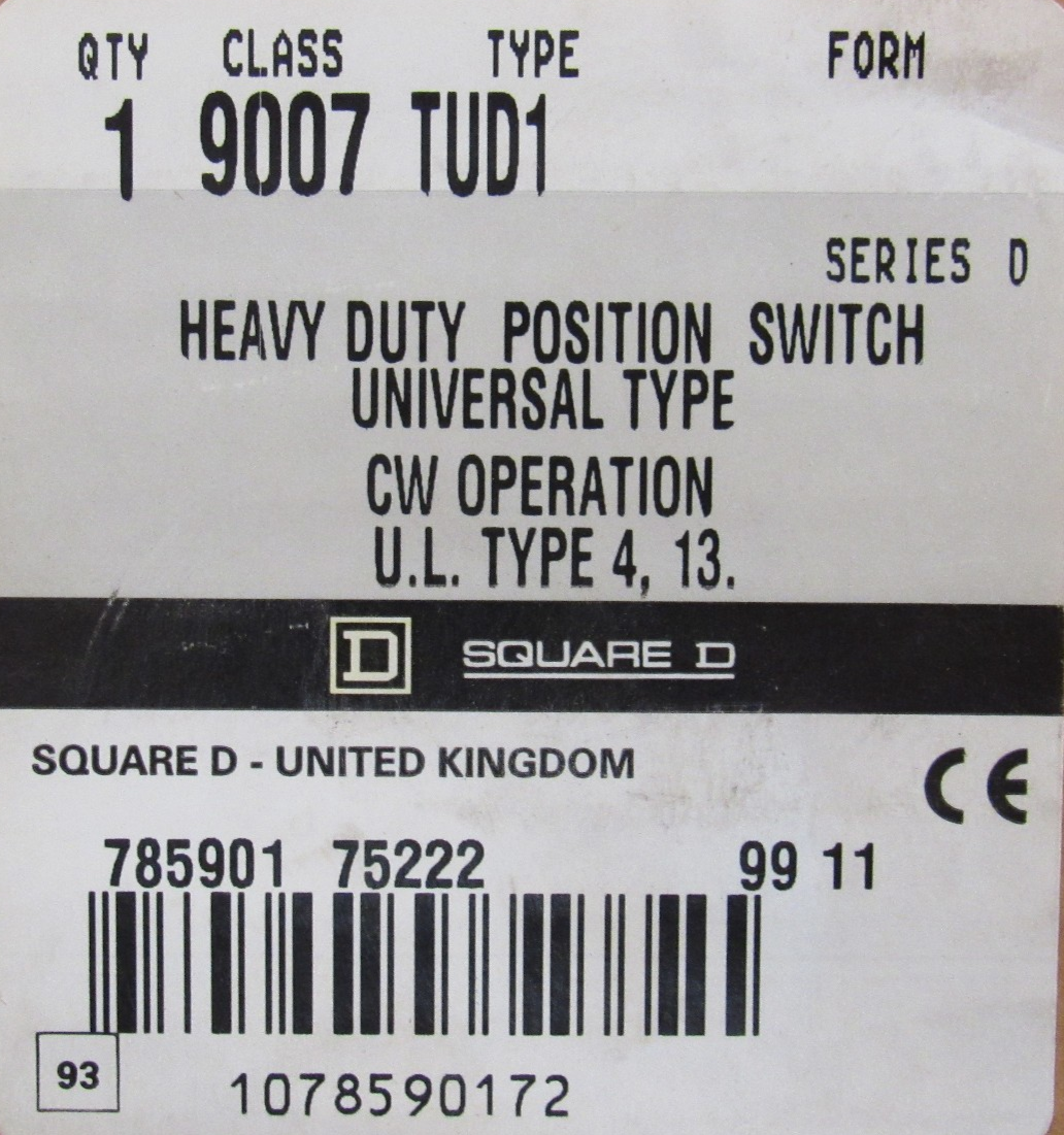 NEW SQUARE D 9007-TUD1 LIMIT SWITCH SER.D 9007TUD1 - SB Industrial ...