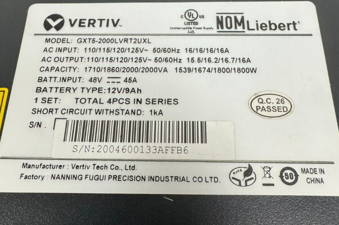 NEW VERTIV GXT5-2000LVRT2UXL RACK TOWER UPS W/ MP2-120C MicroPOD BYPASS ...