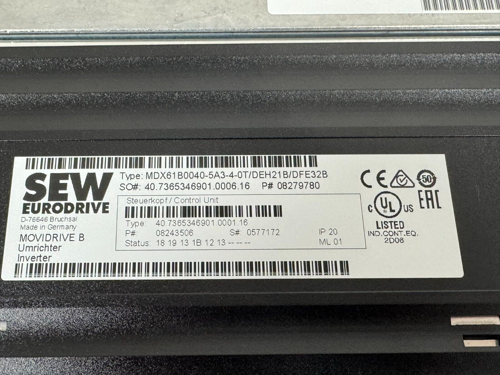 USED SEW EURODRIVE MDX61B0040-5A3-4-0T/DEH21B/DFE32B MOVIDRIVE MDX61B ...