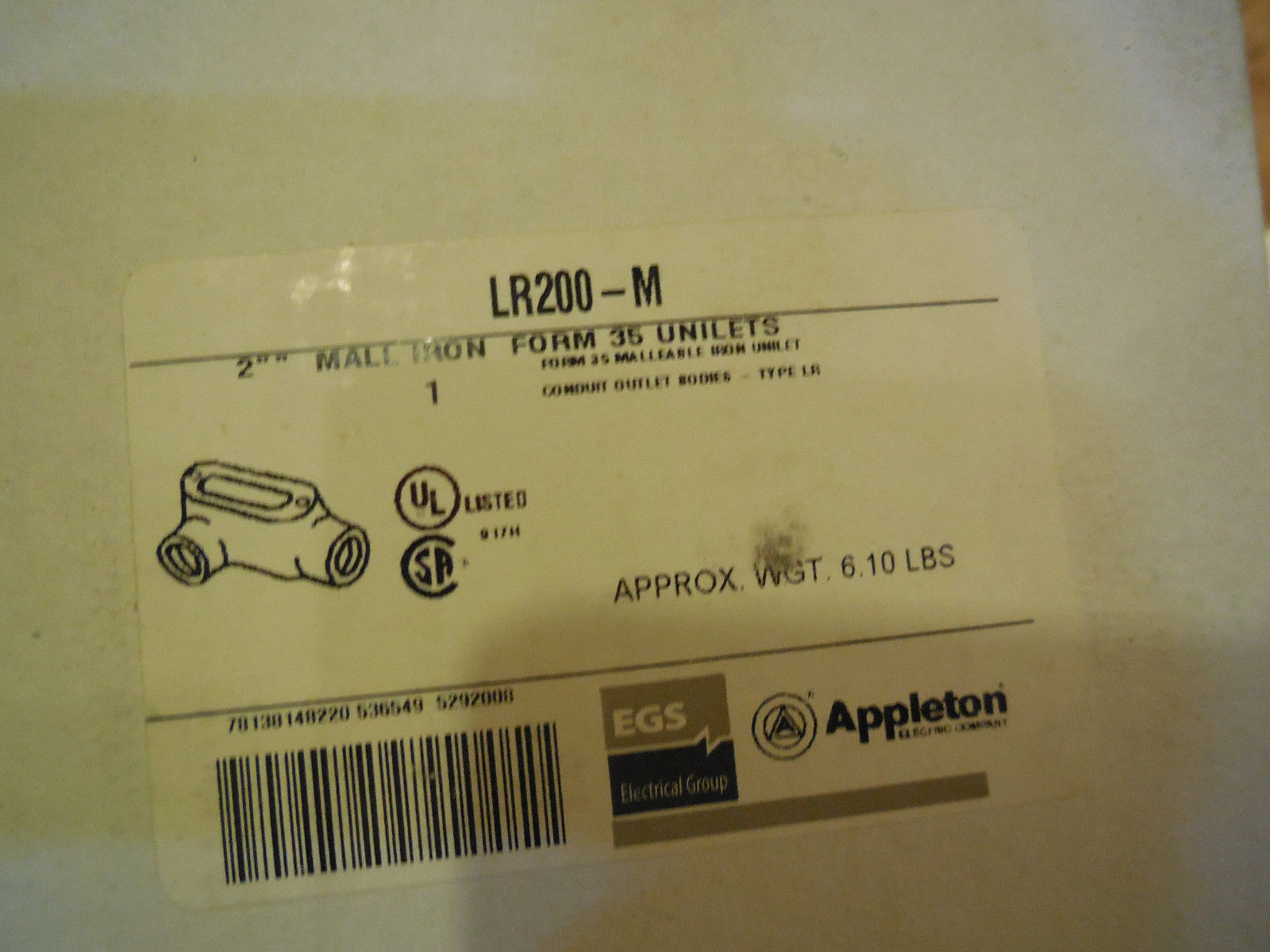 NEW APPLETON LR200-M MALL IRON UNILET LR200M - SB Industrial Supply, Inc.
