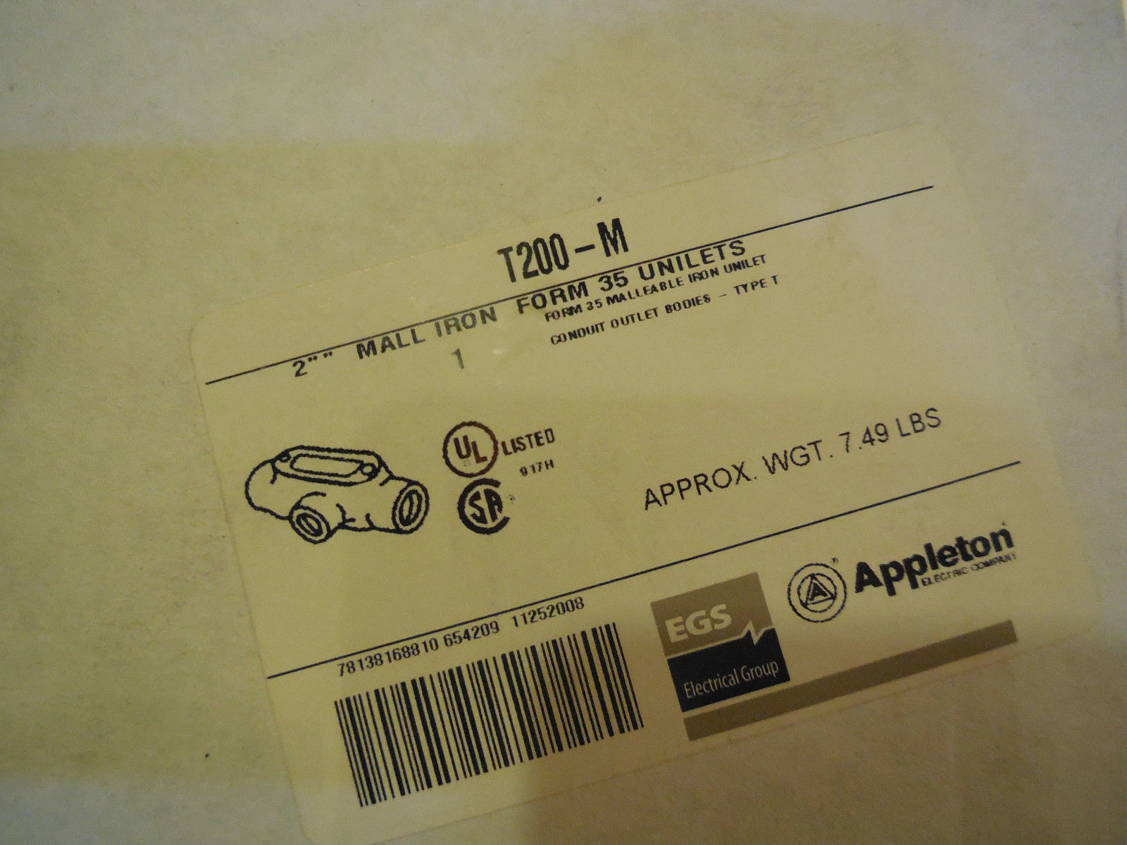 NEW APPLETON T200-M MALL IRON UNILET T200M - SB Industrial Supply, Inc.