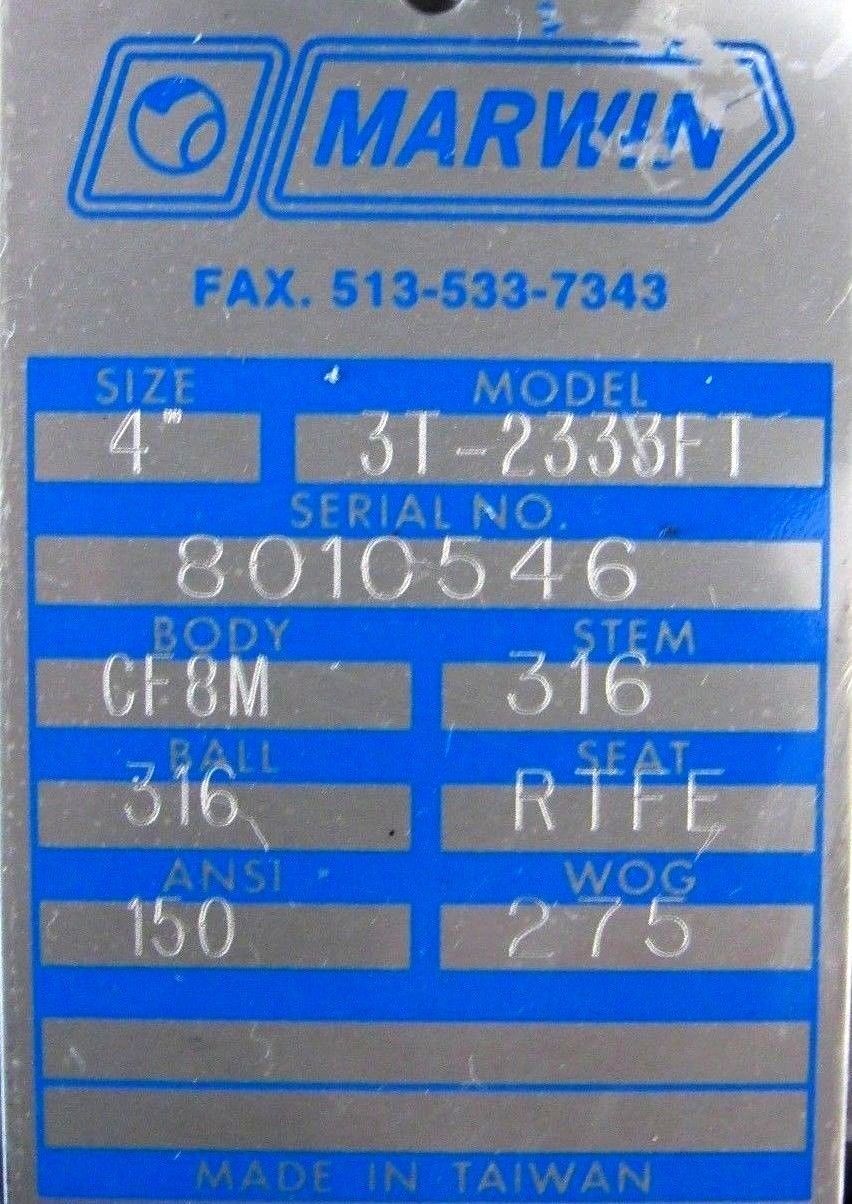 NEW MARWIN 3T-2333FT BALL VALVE 3T2333FT CF8M 4" - SB Industrial Supply ...