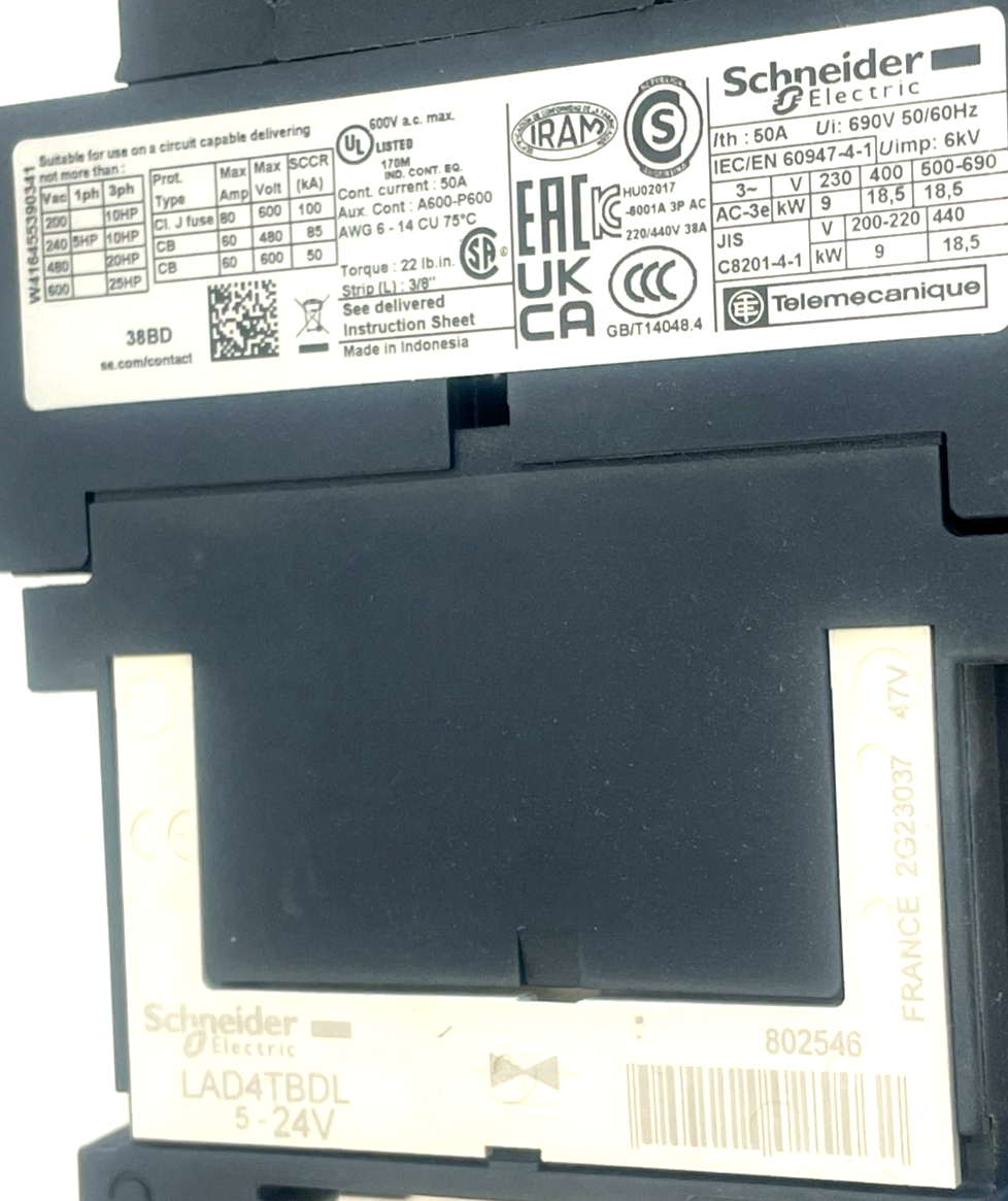 NEW SCHNEIDER ELECTRIC LC1D38BD CONTACTOR 3 POLE 24VDC - SB Industrial ...