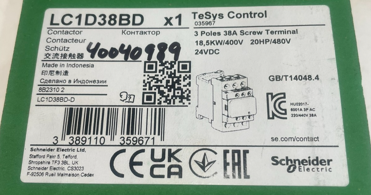 NEW SCHNEIDER ELECTRIC LC1D38BD CONTACTOR 3 POLE 24VDC - SB Industrial ...