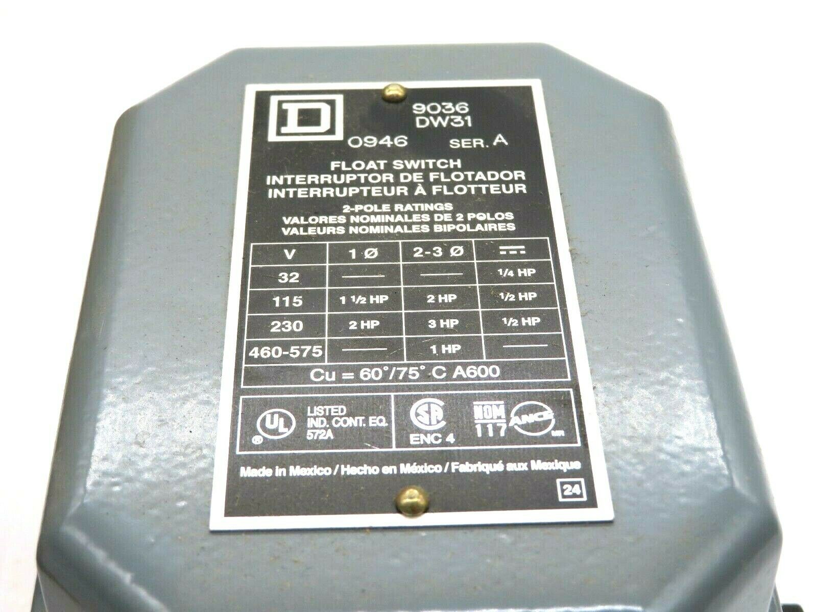 NEW SQUARE D 9036DW31 OPEN TANK FLOAT SWITCH - SB Industrial Supply, Inc.