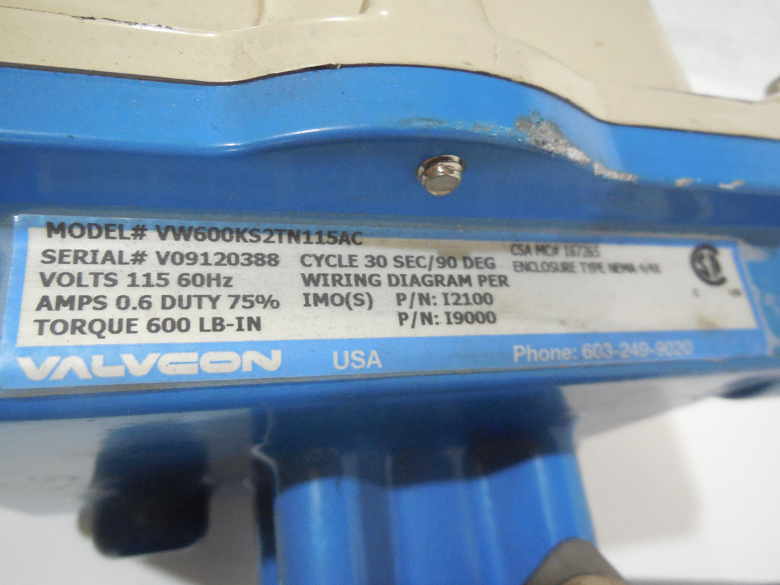 NEW VALVCON VW600KS2TN115AC ACTUATOR - SB Industrial Supply, Inc.