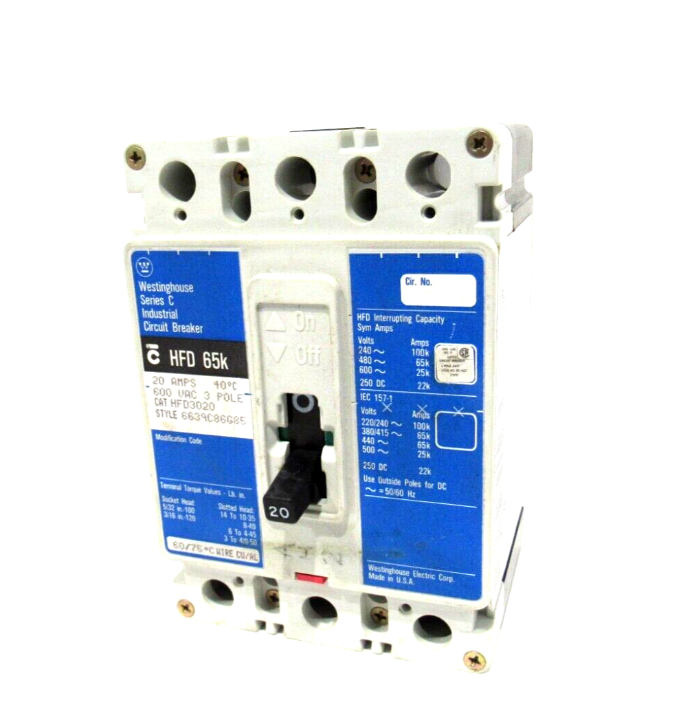 NEW WESTINGHOUSE HFD3020 CIRCUIT BREAKER 3 POLE 20A - SB Industrial ...