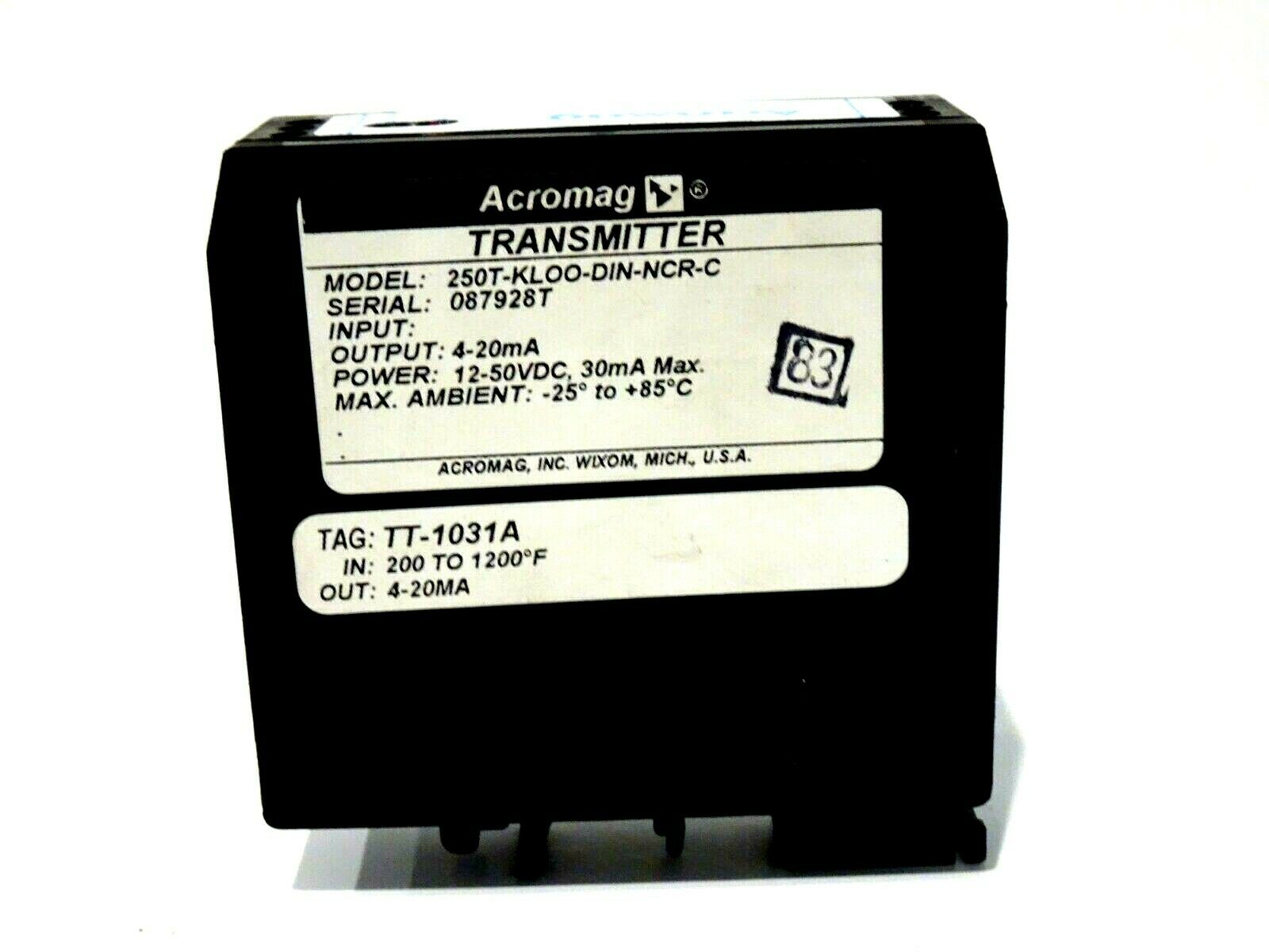USED ACROMAG 250T-KLOO-DIN-NCR-C TRANSMITTER 250TKLOODINNCRC - SB ...