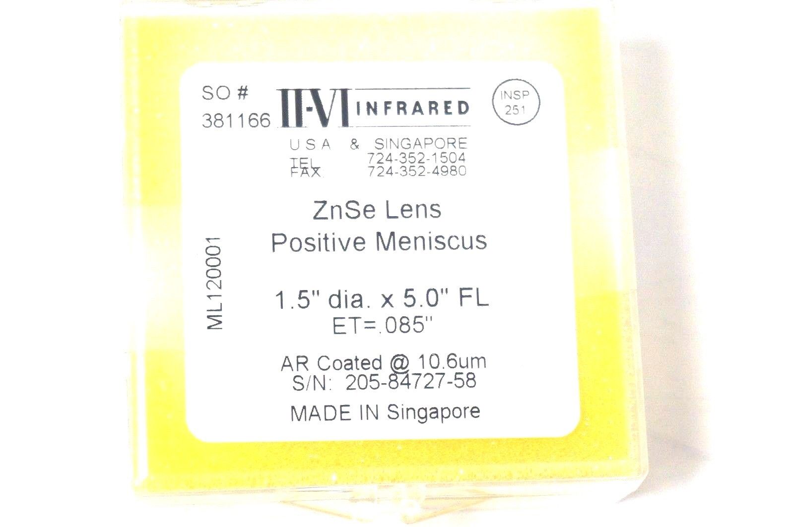NEW VIDEOJET / II-VI INFRARED SPML120001 ZNSE LENS POSITIVE MENISCUS 1. ...
