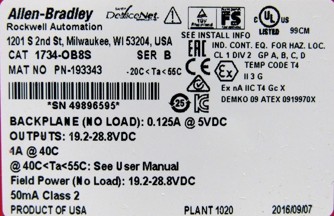NEW ALLEN BRADLEY 1734-OB8S SAFETY OUTPUT MODULE 1734OB8S SER B - SB ...