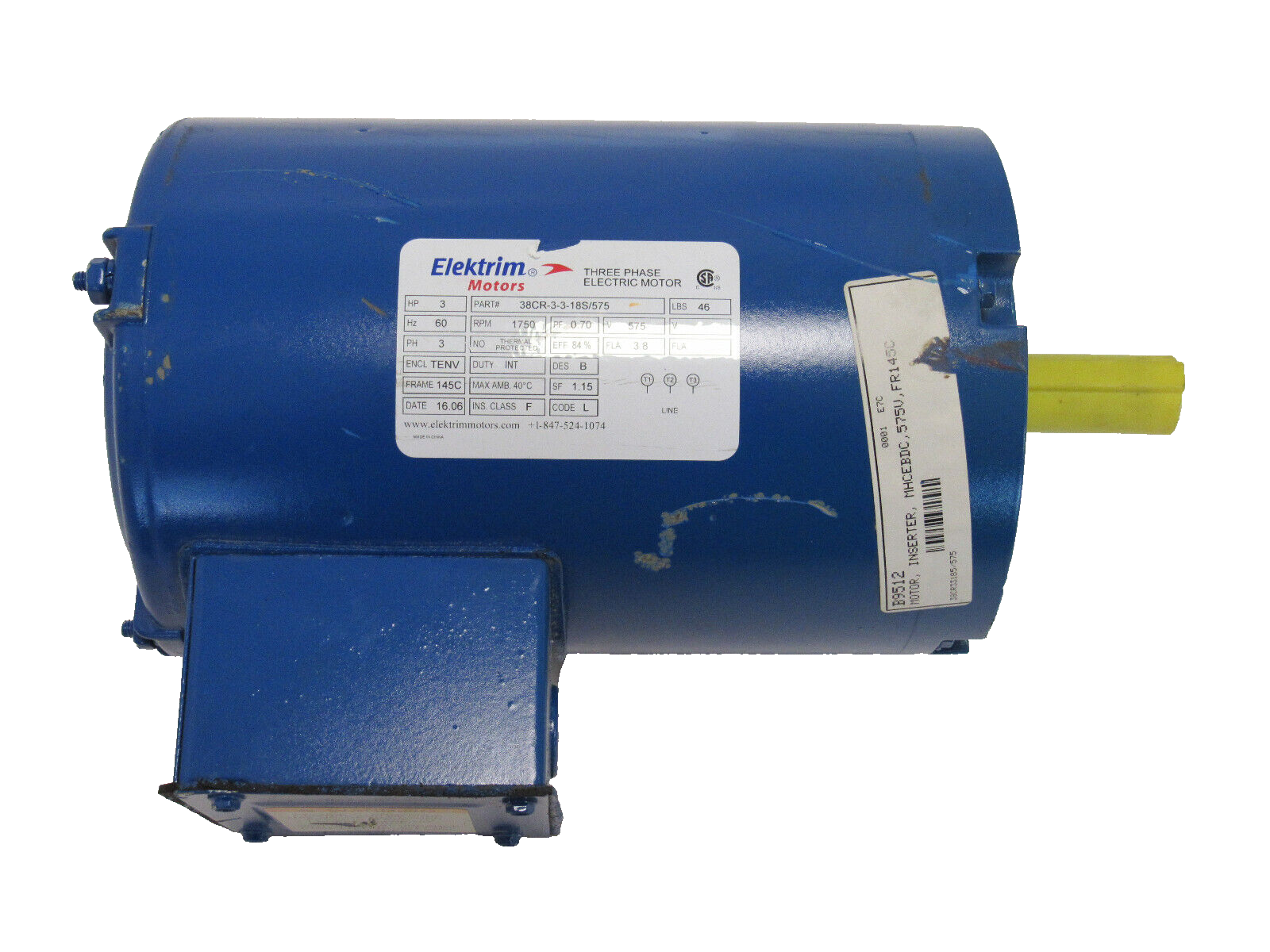 NEW ELEKTRIM 38CR-3-3-18S/575 MOTOR 3HP 1750RPM 38CR3318S575 - SB ...
