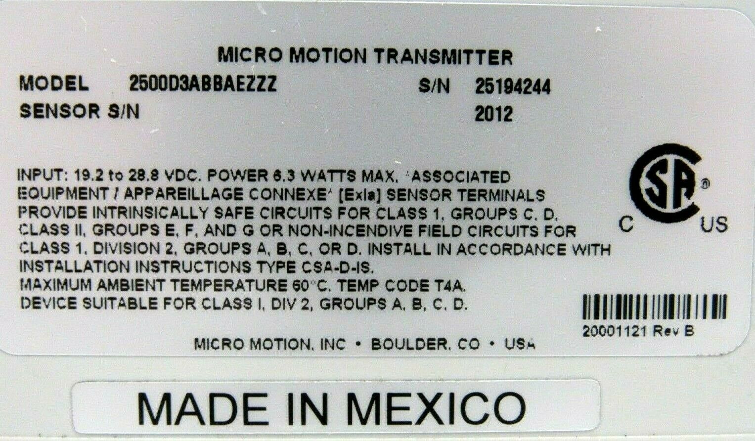 NEW EMERSON 2500D3ABBAEZZZ MICRO MOTION TRANSMITTER - SB Industrial ...