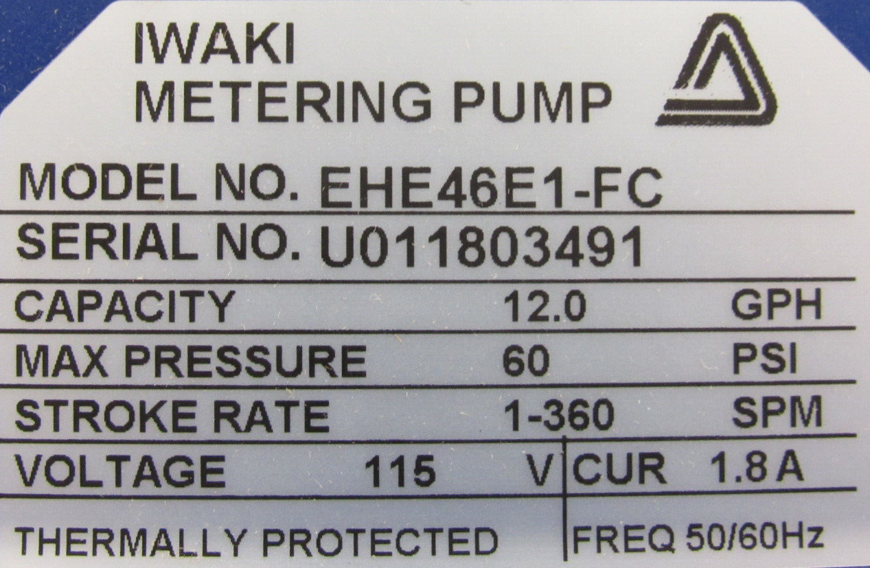 NEW IWAKI EHE46E1-FC METERING PUMP 12GPH EHE46E1FC - SB Industrial Supply, Inc.