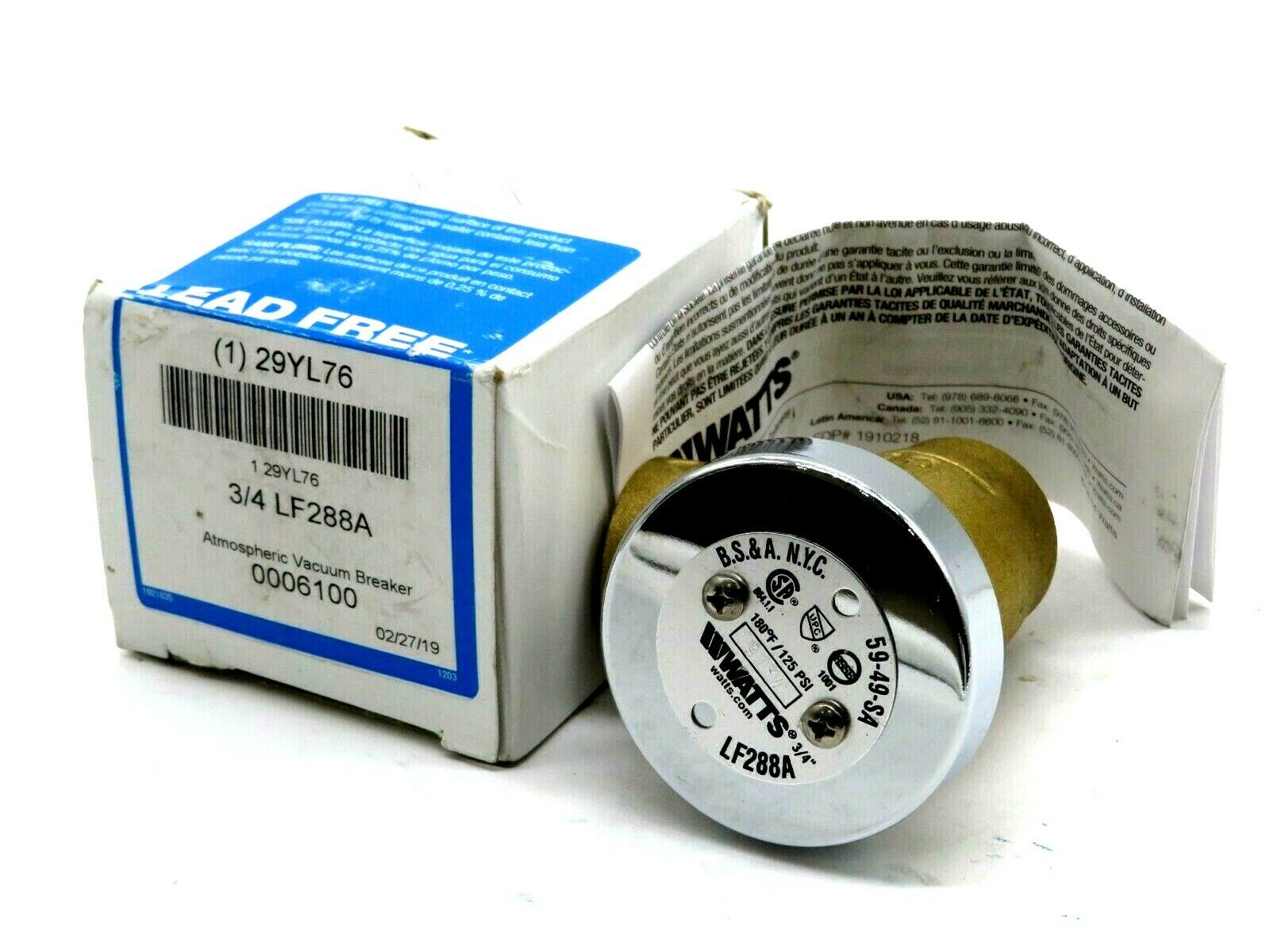 NEW WATTS LF288A 3/4 ATMOSPHERIC VACUUM BREAKER - SB Industrial Supply ...