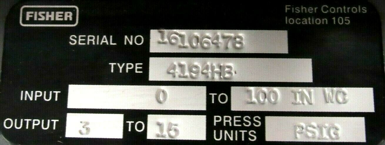 USED FISHER 4194HB DIFFERENTIAL PRESSURE CONTROLLER - SB Industrial ...