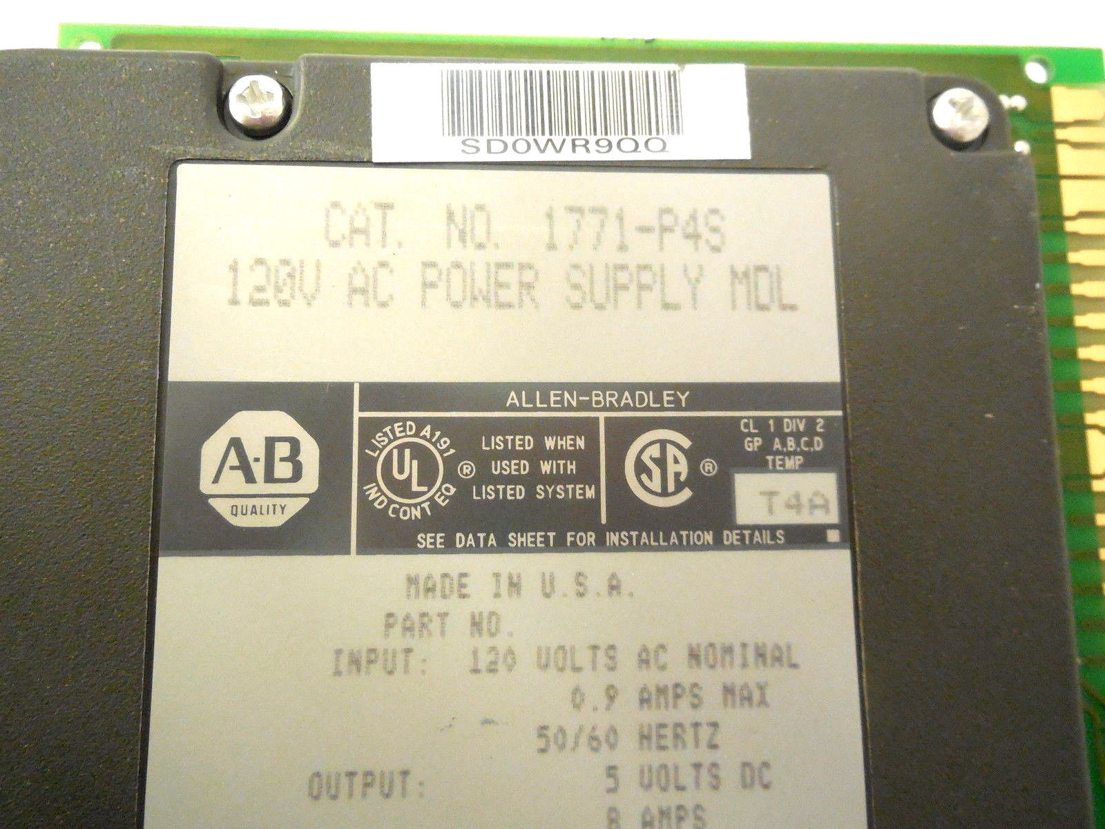 USED ALLEN BRADLEY 1771-P4S POWER SUPPLY MODULE 1771P4S - SB Industrial ...