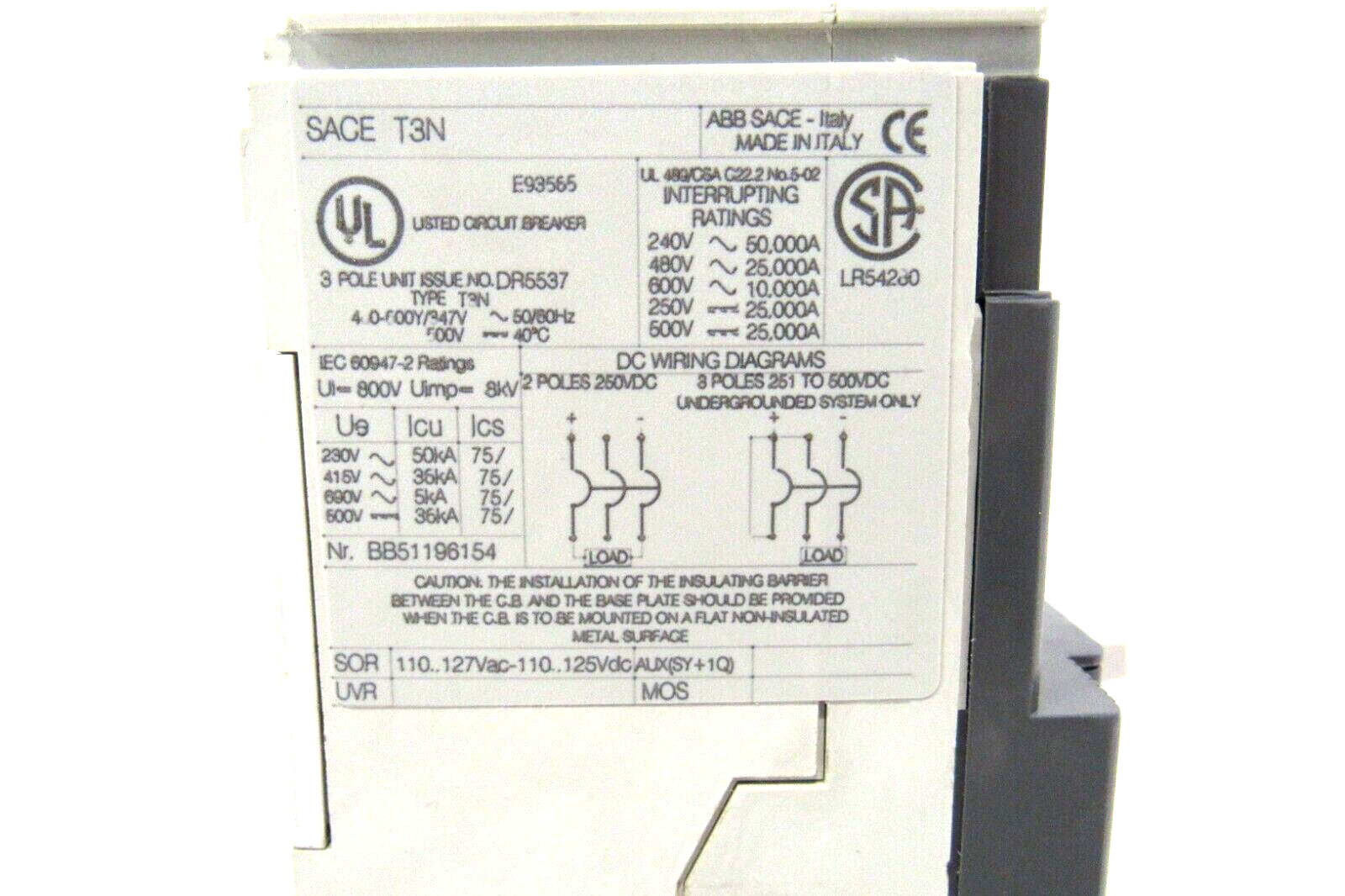 NEW ABB T3N225TW CIRCUIT BREAKER SACE T3N 3 POLE - SB Industrial Supply ...