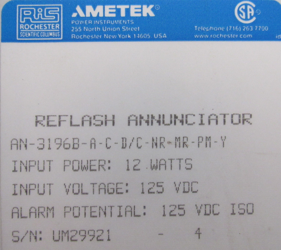 NEW AMETEK AN-3196B-A-C-D/C-NR-MR-PM-Y ANNUNCIATOR AN3196BACDCNRMRPMY ...