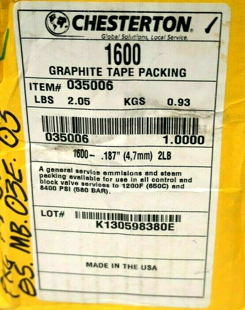 NEW CHESTERTON 1600 GRAPHITE TAPE PACKING 035006 - SB Industrial Supply ...