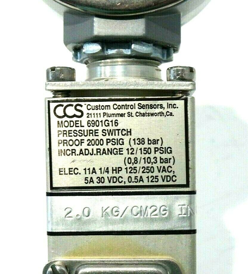 NEW CUSTOM CONTROL SENSORS 6901G16 PRESSURE SWITCH - SB Industrial ...